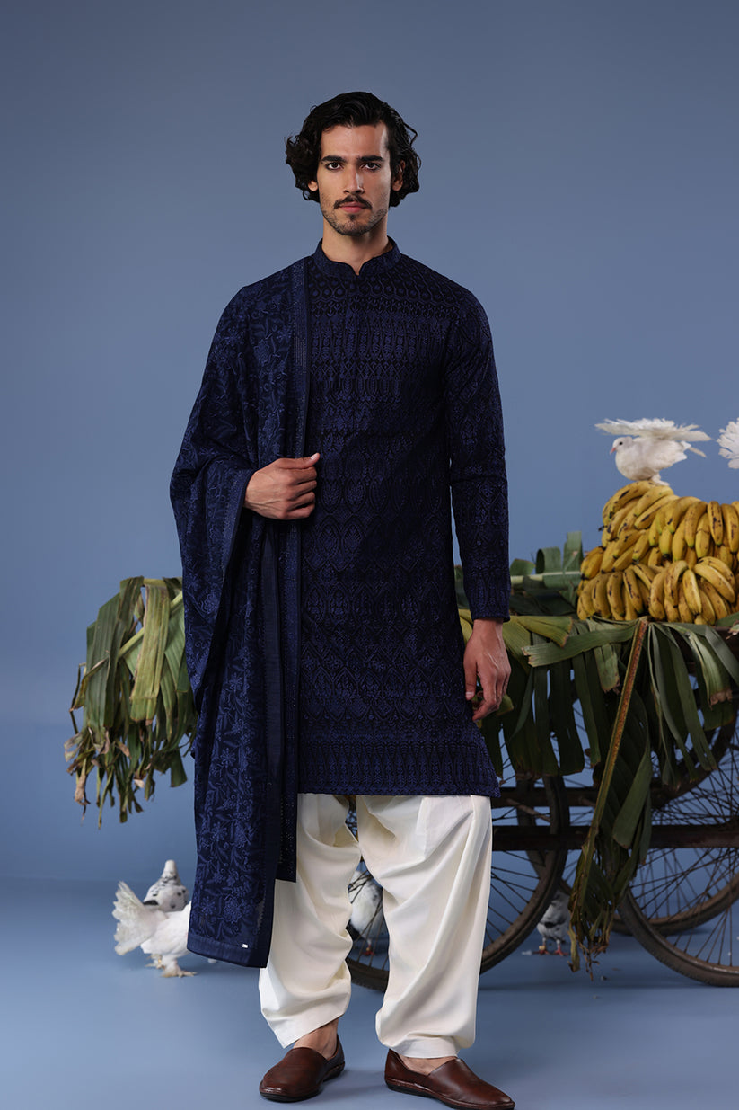 DANIYAAL NAVY BLUE KURTA SET – White Maison de Couture